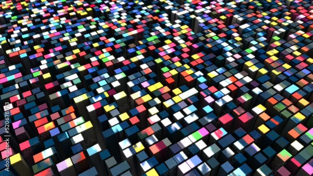 Rainbow animated background. Color chaotically moving pistons. Glowing ...