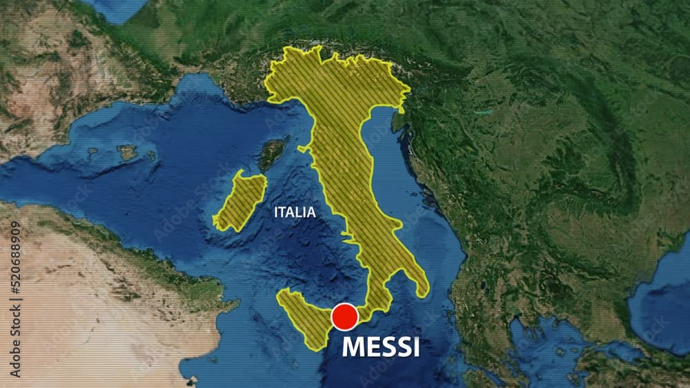 Designation of the borders of Italia on the map and the mark of the ...