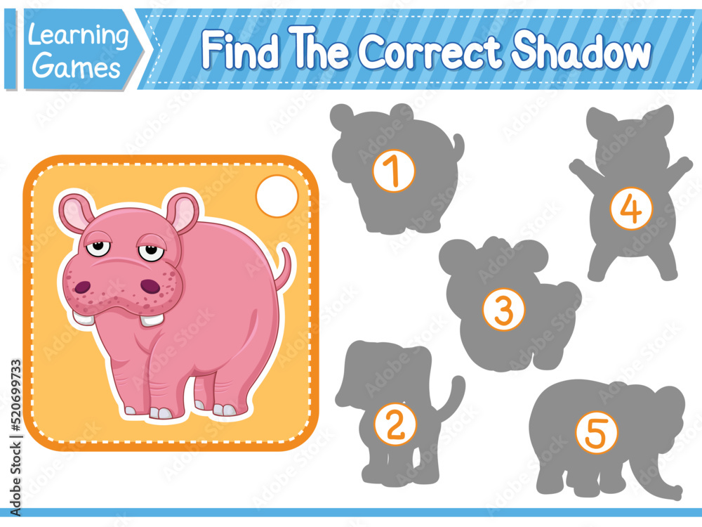 Find The Correct Shadow Find And Match The Correct Shadow Of Hippo ...