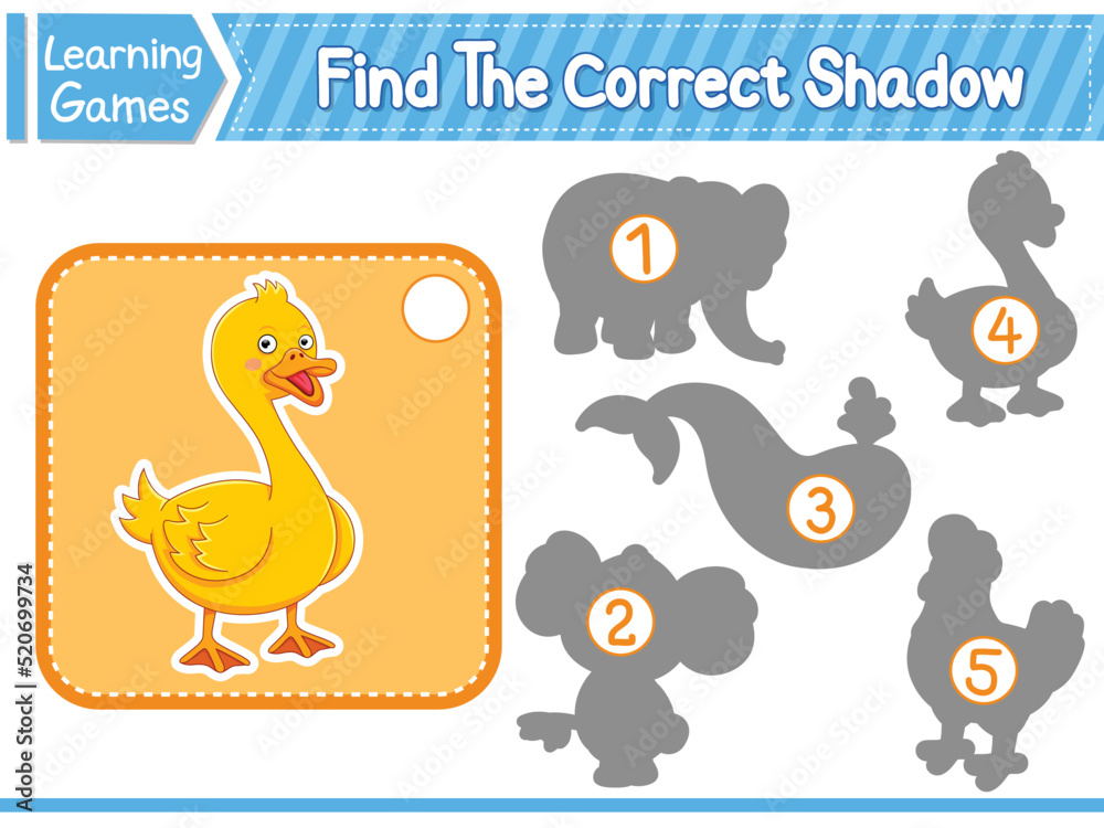 Find The Correct Shadow Find And Match The Correct Shadow Of Duck. Kids ...