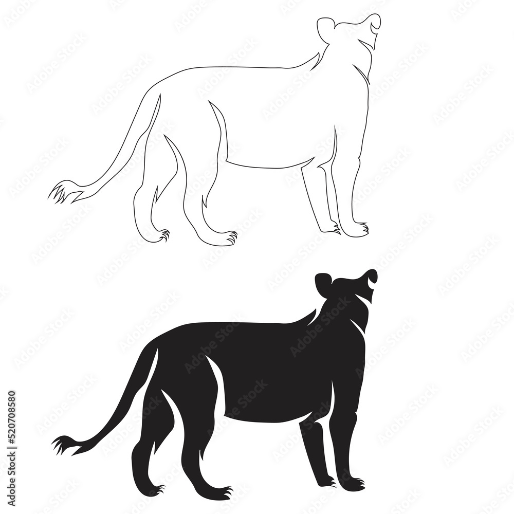 Lion back side line art drawing style, the lion sketch black linear ...