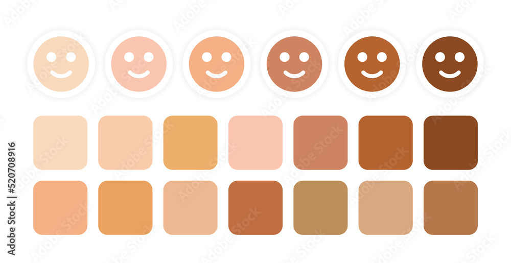 Human skin tones set. Color palette collection from light to dark with ...