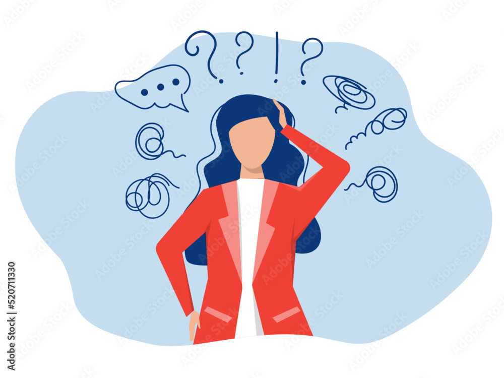 Vetor de woman suffers from obsessive thoughts; headache; unresolved ...