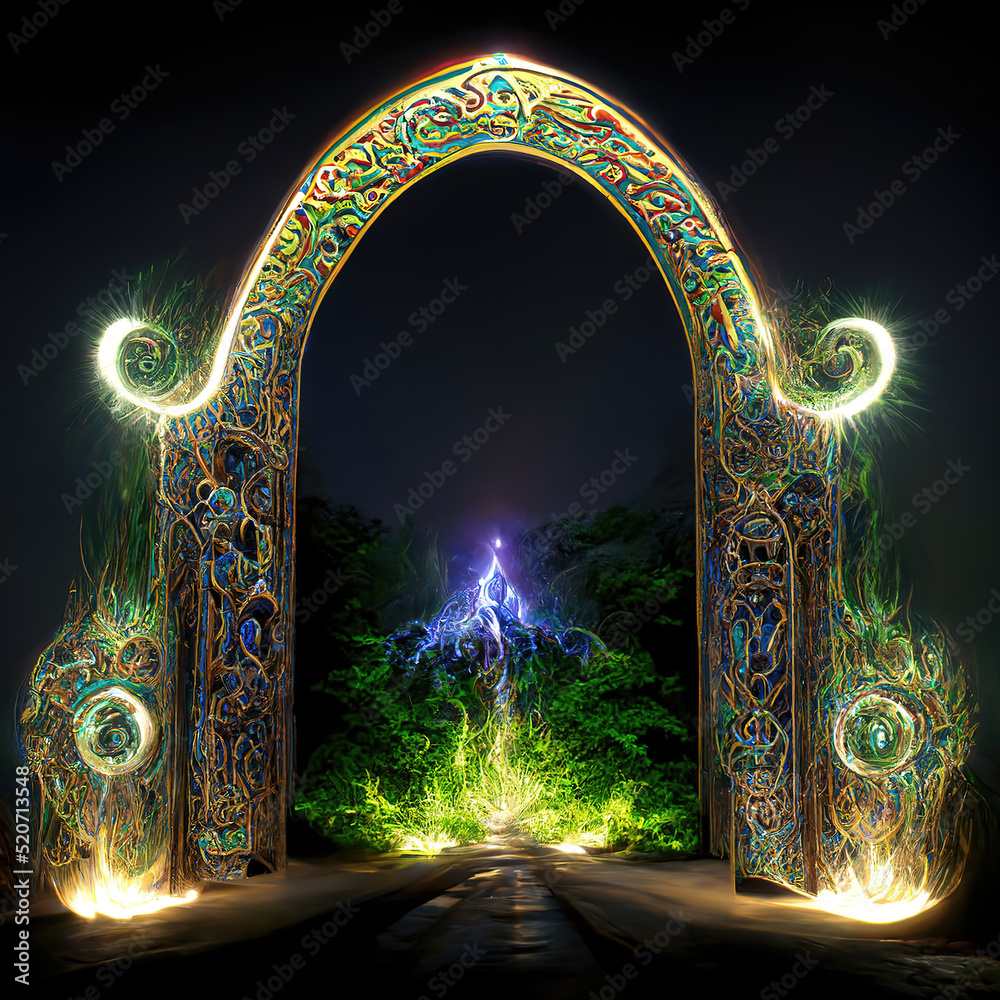 Magic gate a portal to another world, a glowing magic gate. 3d ...