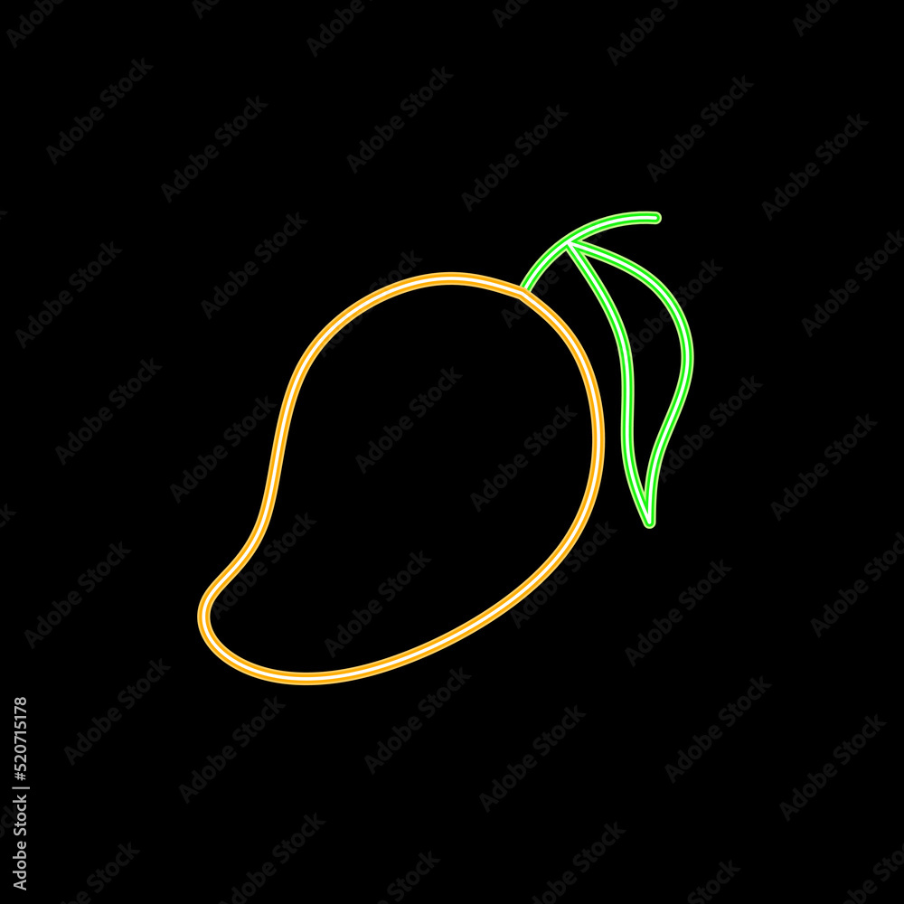 Neon yellow mango silhouette thin line icon for restaurant logo design ...