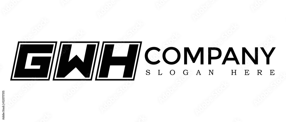 GWH three Letter Rounded rectangle boxes shape element symbol digital ...