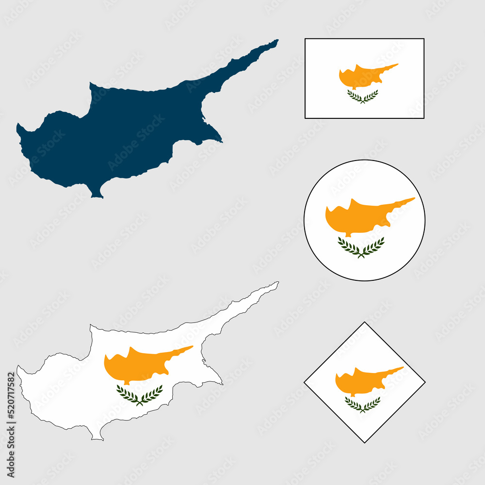 Vector of Cyprus country outline silhouette with flag set isolated on ...