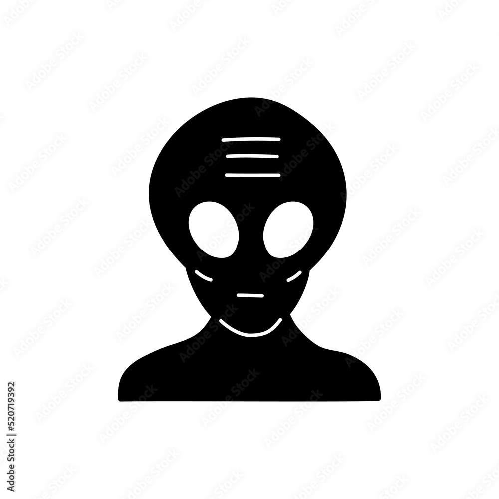 Hand drawn alien face isolated on white background. Vector doodle ...