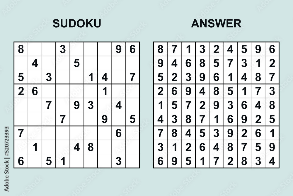 Vector sudoku with answer 468. Puzzle game with numbers. Stock Vector ...