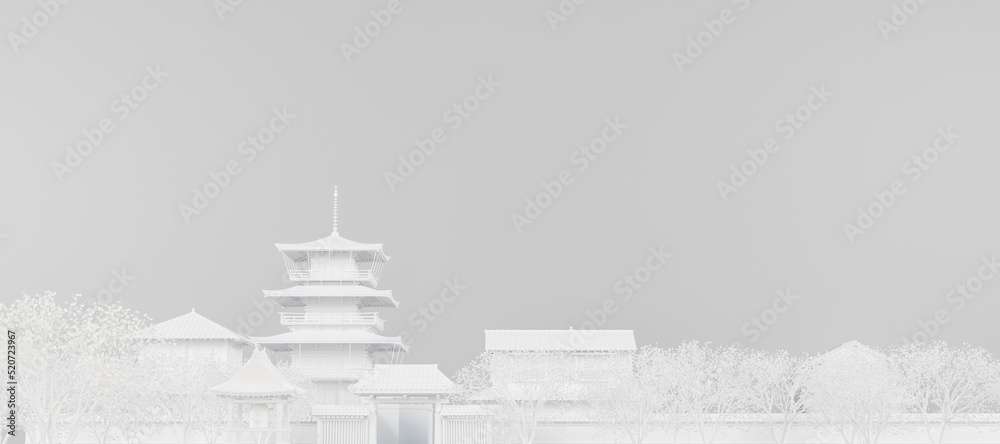Japanese architecture on white color background , japan theme and copy ...