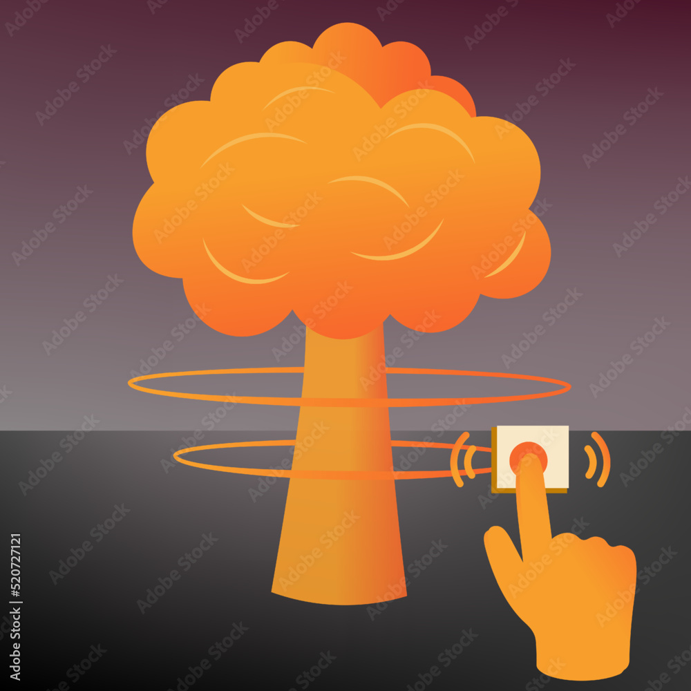 The danger of a nuclear explosion. The hand reaches out to press the ...