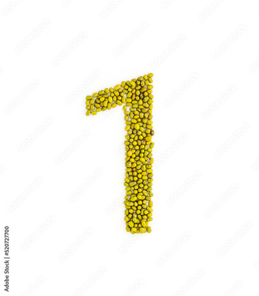 Number 1 made from mung beans. Green mung bean font. Alphabet made from ...