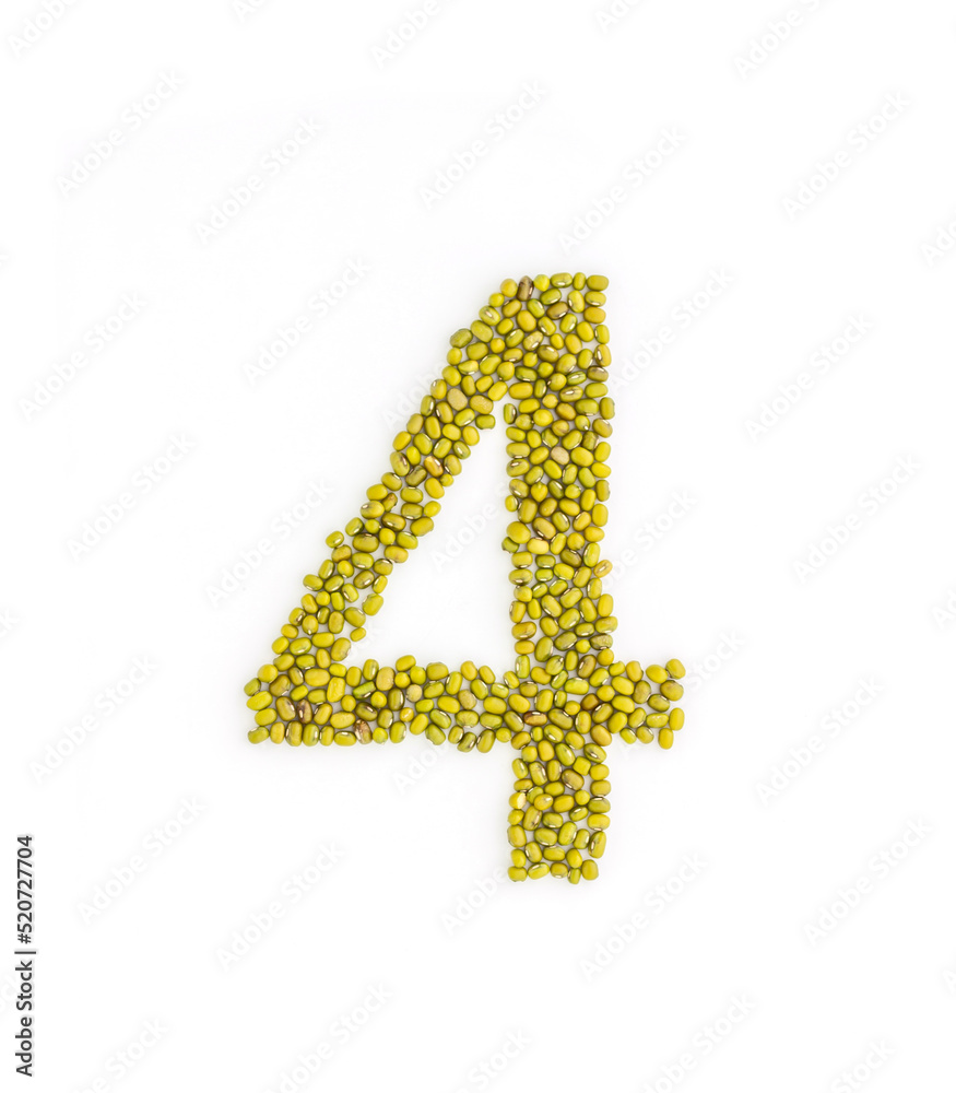 Number 4 made from mung beans. Green mung bean font. Alphabet made from ...