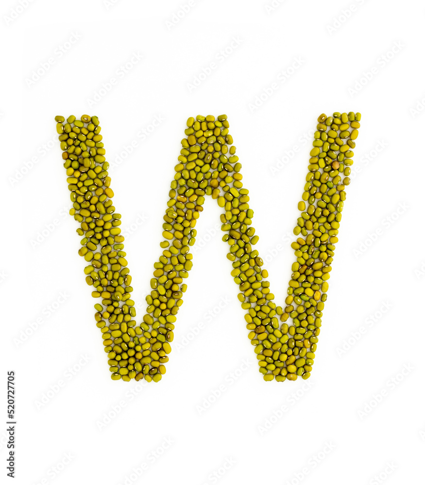 Capital letter W made from mung beans. Green mung bean font. Alphabet ...