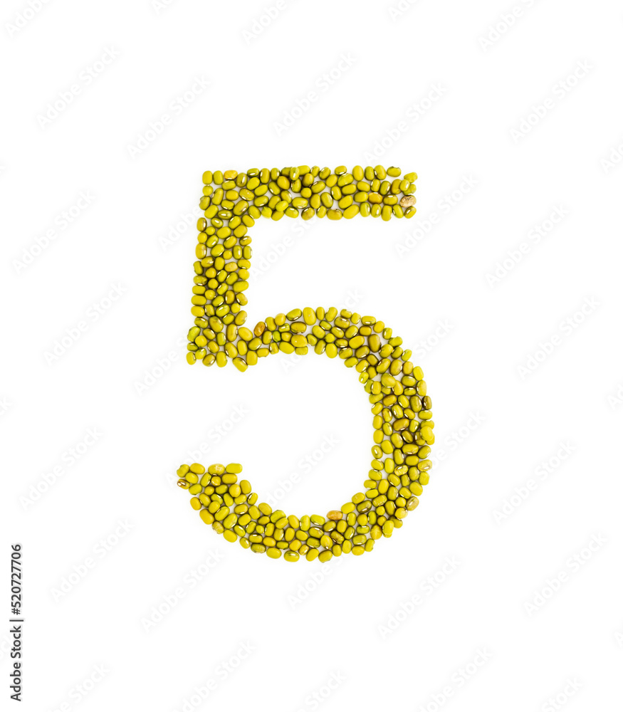 Number 5 made from mung beans. Green mung bean font. Alphabet made from ...