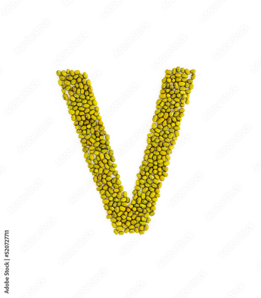 Capital letter V made from mung beans. Green mung bean font. Alphabet ...