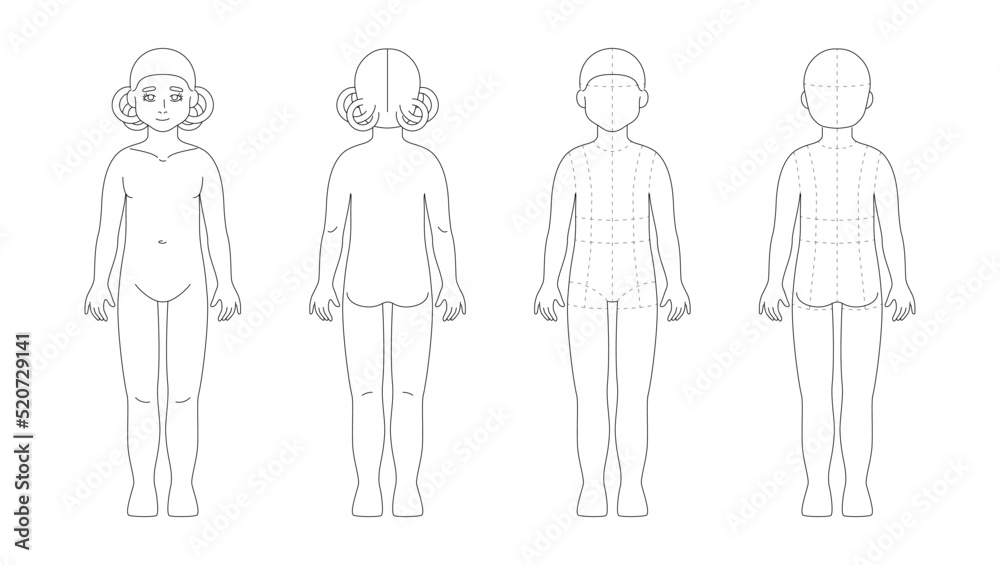 Age 7-9 years kid girl figure for kidswear sketch. Fashion template of ...