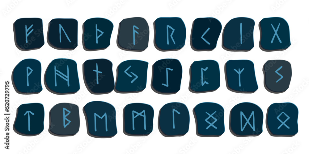 Vetor do Stock: Set color runes symbols on white. Runic alphabet ...
