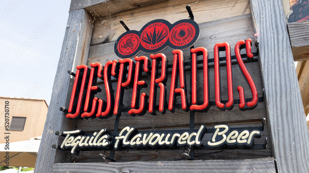 Desperados tequila flavoured beer text logo and sign brand on bar beers ...