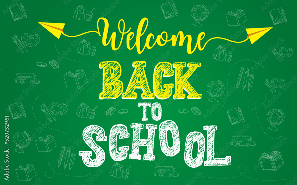 Welcome back to school background with sketch illustration Stock Vector ...