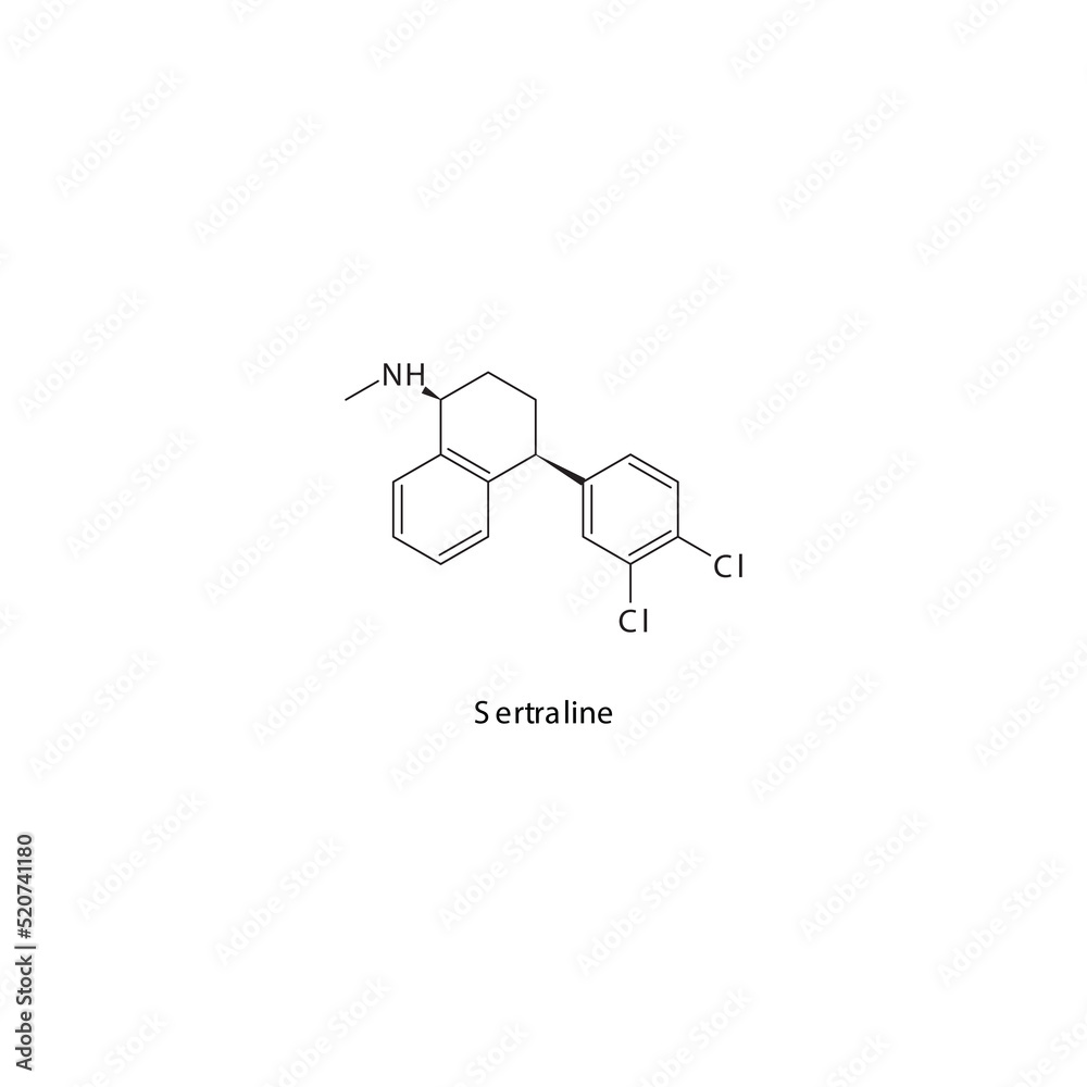 Sertraline molecule flat skeletal structure, SSRI - Selective serotonin ...