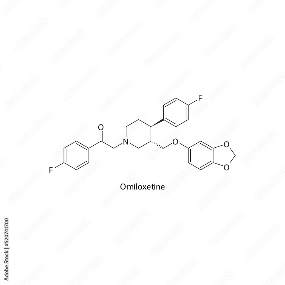 Omiloxetine molecule flat skeletal structure, SSRI - Selective ...