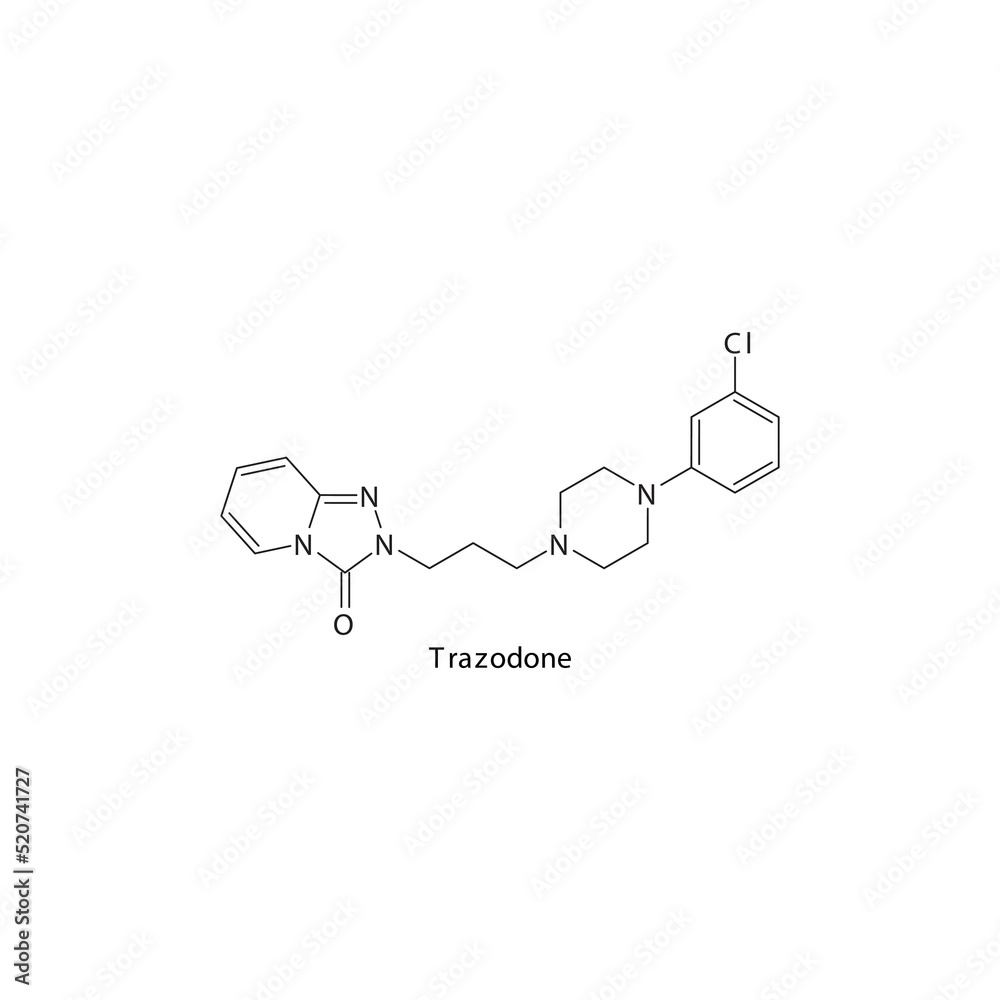 Trazodone molecule flat skeletal structure, SARI - Selective serotonin ...