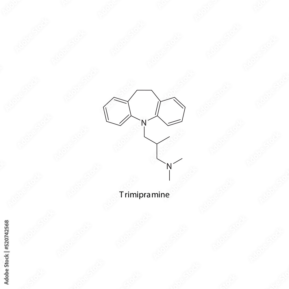Trimipramine molecule flat skeletal structure, TeCA - Tetracyclic ...