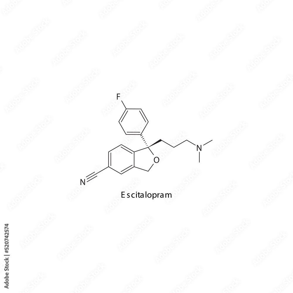 Escitalopram molecule flat skeletal structure, SSRI - Selective ...