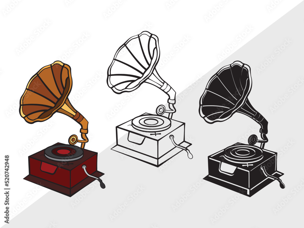 Phonograph Clipart SVG, Gramophone Svg, Gramophone With Horn Speaker ...