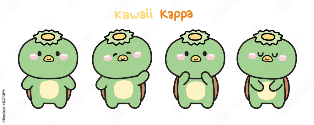 Set of cute kappa cartoon hand drawn.Japanese monster character design ...