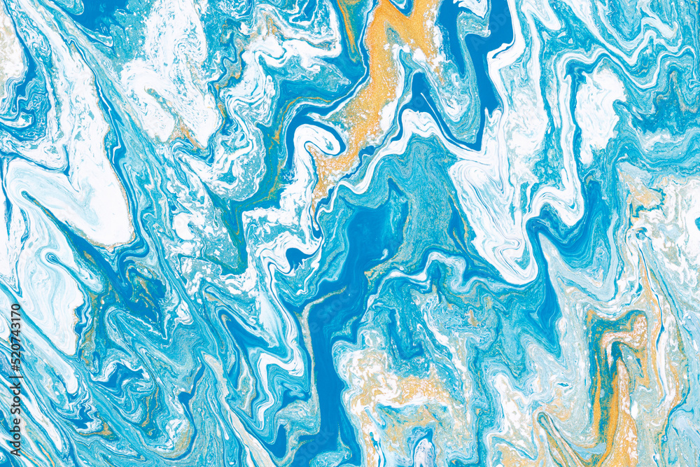 Gold and blue liquid marble background. Used in design for skin tile ...