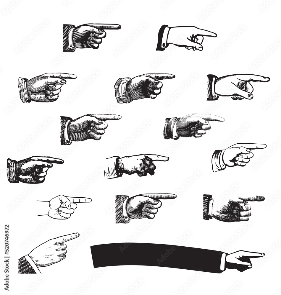 pointing fingers vintage etching illustration set Stock Vector | Adobe Stock