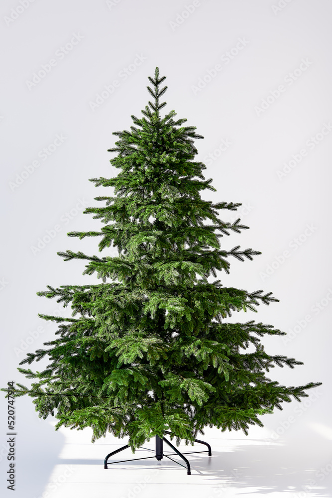 Artificial Christmas green tree without decorations on a metal stand ...