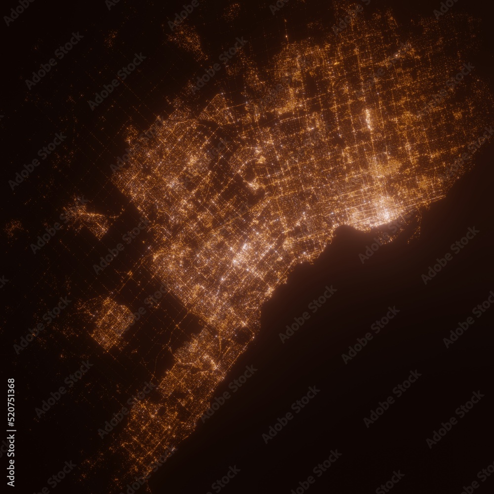 Mississauga (Canada) street lights map. Satellite view on modern city ... Mississauga (Canada) street lights map. Satellite view on modern city ...