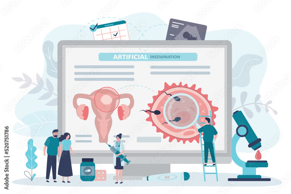 Embryologist consulting couple about embryo transfer procedure. Doctors ...