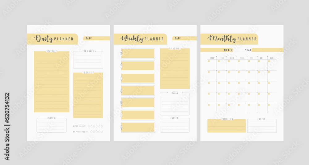 Set of minimalist planners. Daily, weekly, monthly planner template ...