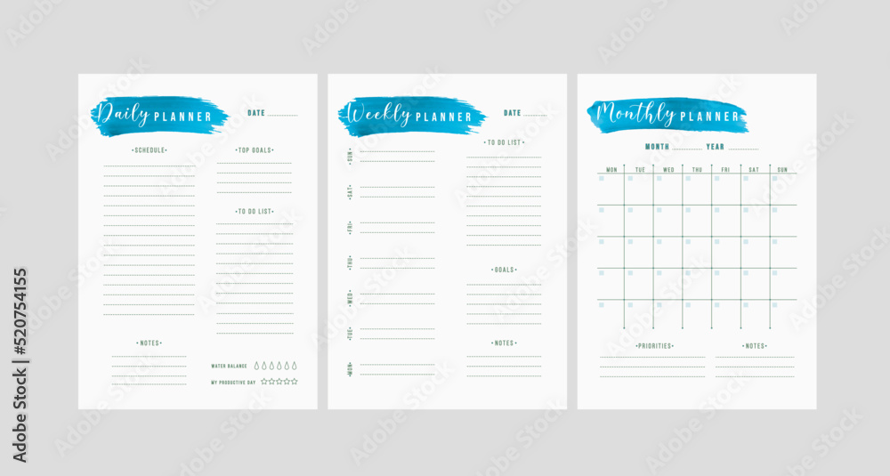 Set of minimalist planners. Daily, weekly, monthly planner template ...