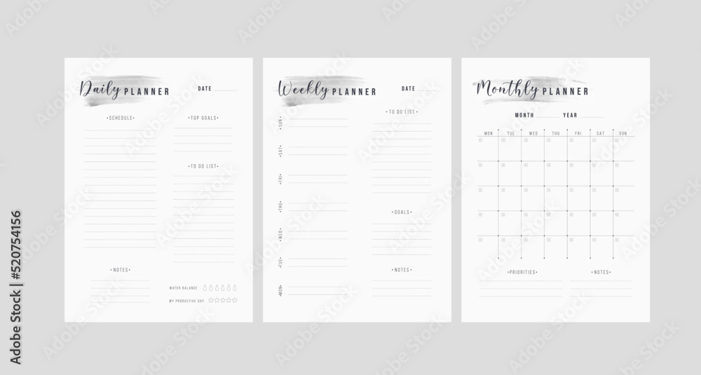 Set of minimalist planners. Daily, weekly, monthly planner template ...