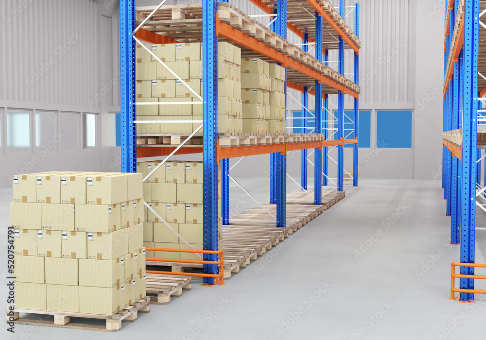 Distribution warehouse. Racks with boxes inside distribution center ...