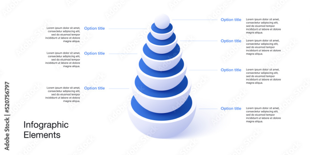 Business process chart infographics with 7 step spheres. Pyramid ...
