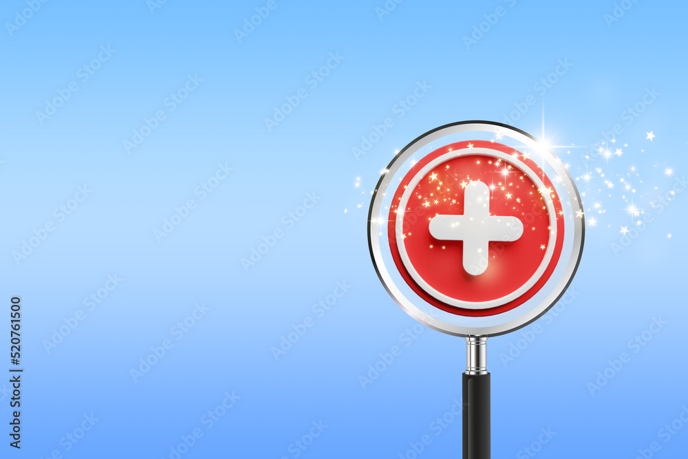 Plus sign inside magnifier glass with copy space for focus positive ...