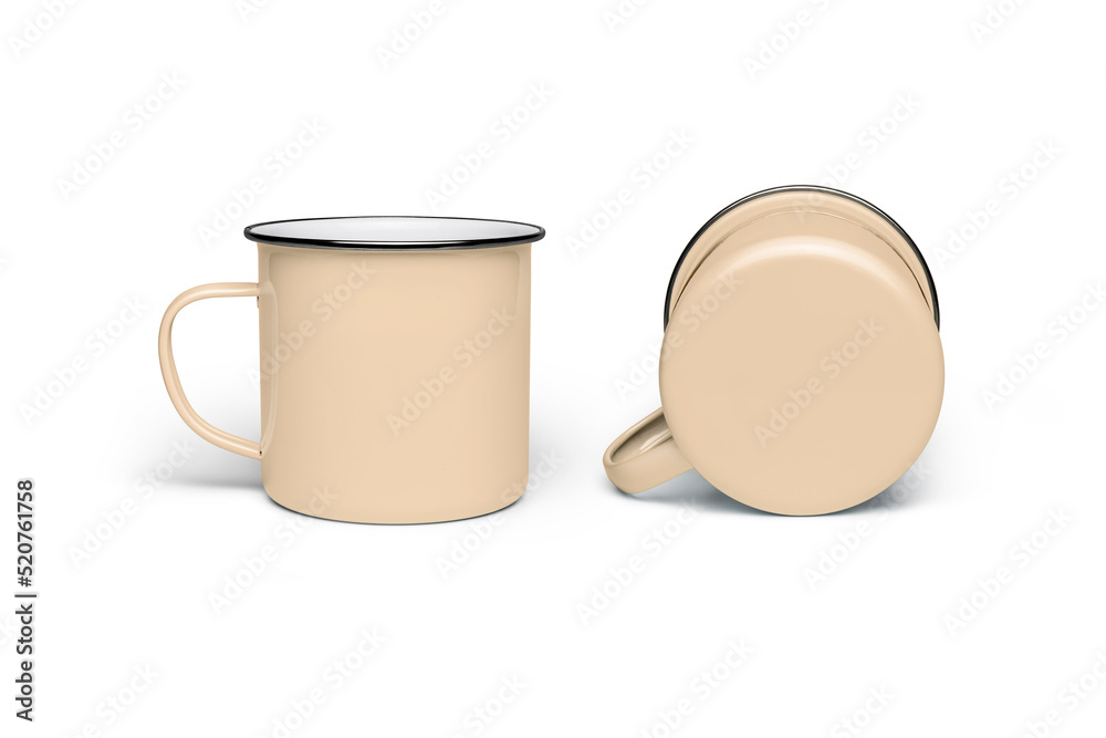 Blank enamel mug side and bottom view mockup isolated on white ...
