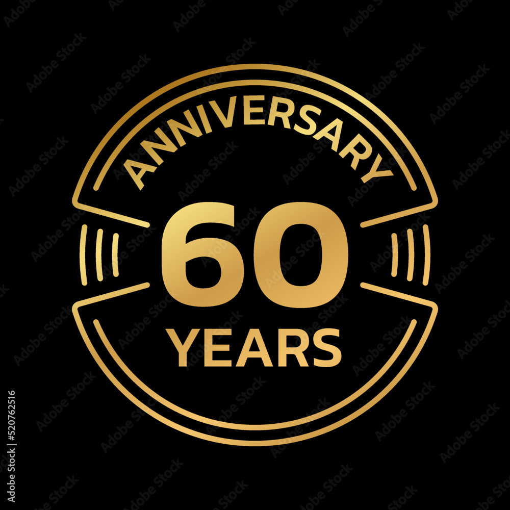 60th Anniversary golden logo or icon. 60 years round stamp design ...
