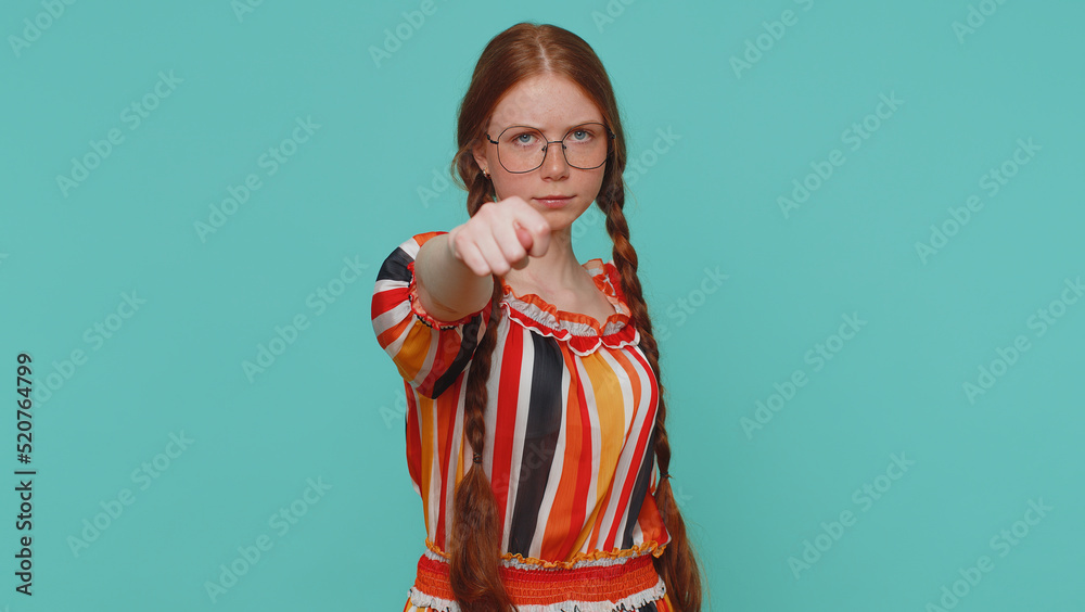 Greedy avaricious redhead girl showing fig negative gesture, you dont ...