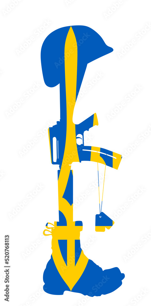 Ukraine flag symbol fallen soldier vector silhouette illustration ...