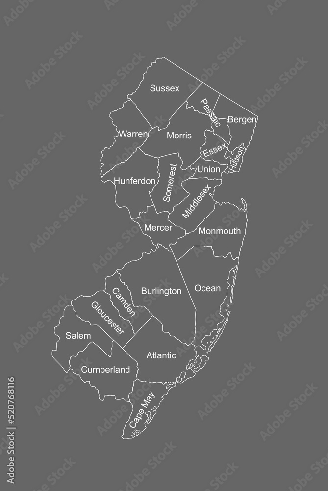 New Jersey map vector silhouette illustration isolated on gray ...