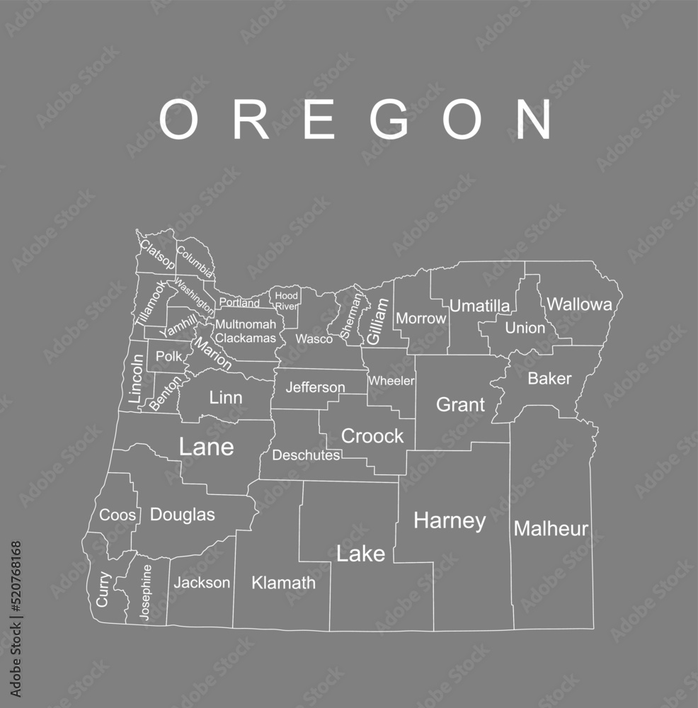 Oregon vector map silhouette illustration isolated on gray background ...