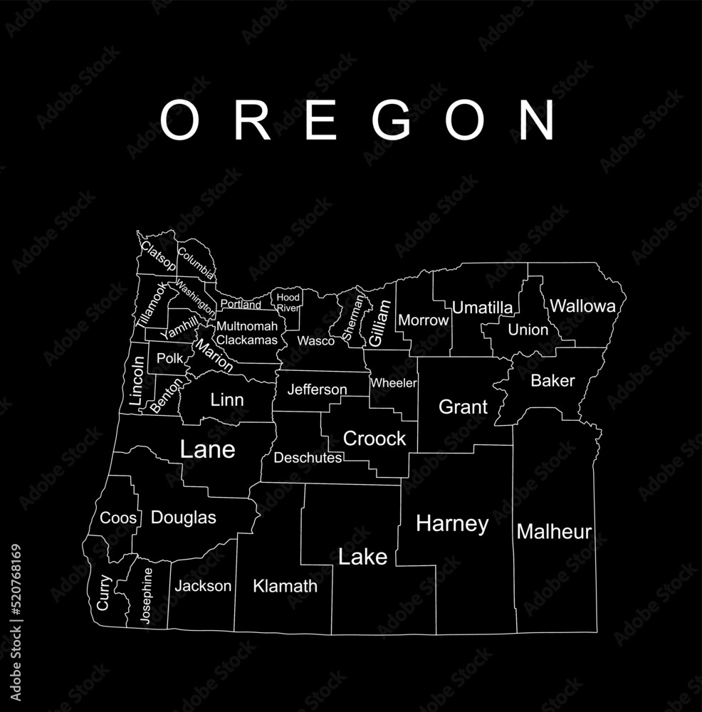 Oregon vector map silhouette illustration isolated on black background ...