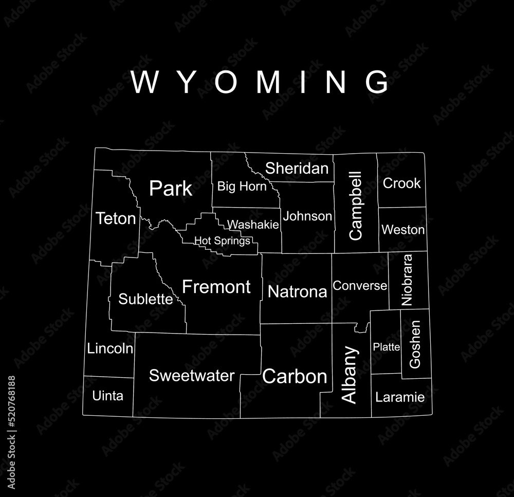 Wyoming State vector map silhouette illustration isolated on black ...